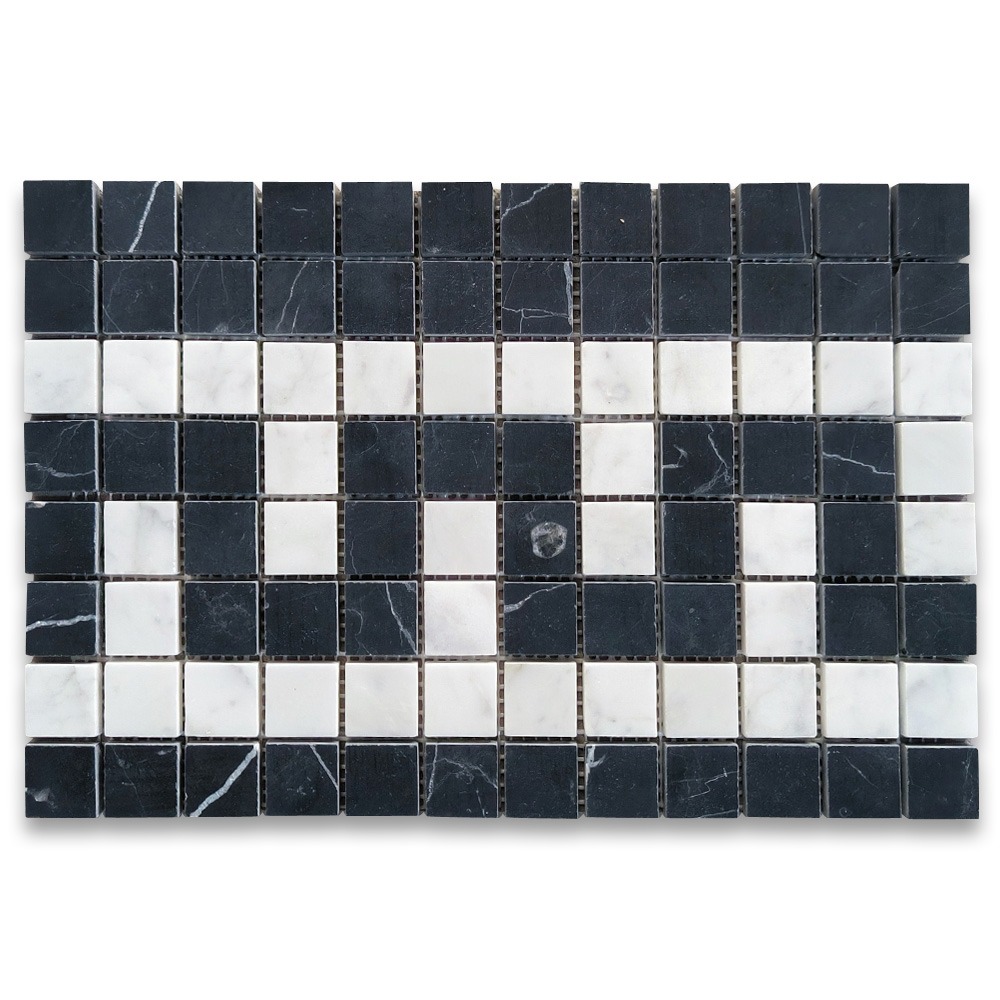 Carrara White Marble 7x8 Greek Key Mosaic Corner Tile w/ Nero Marquina ...