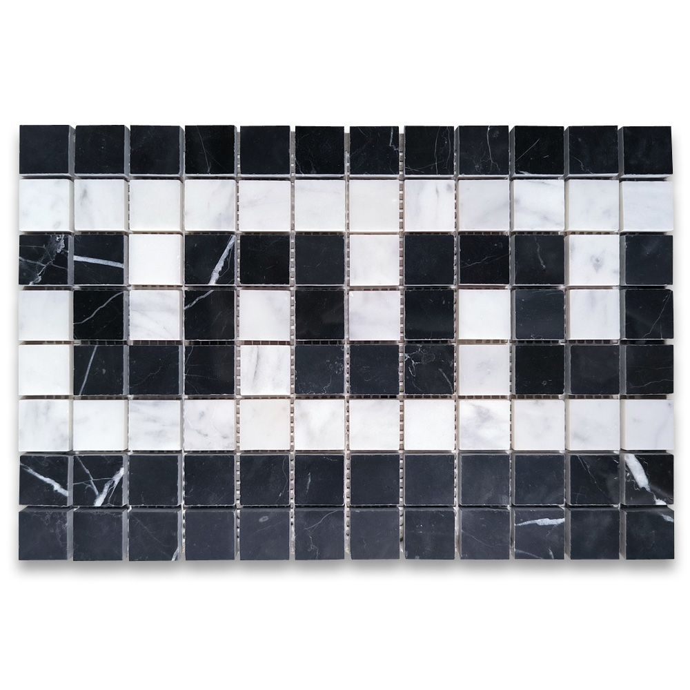 Carrara White Marble 7x8 Greek Key Mosaic Corner Tile w/ Nero Marquina ...