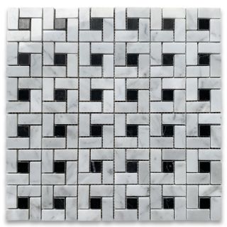 Pinwheel & Fretwork Marble Mosaic Tiles | White & Gray for Backsplashes ...