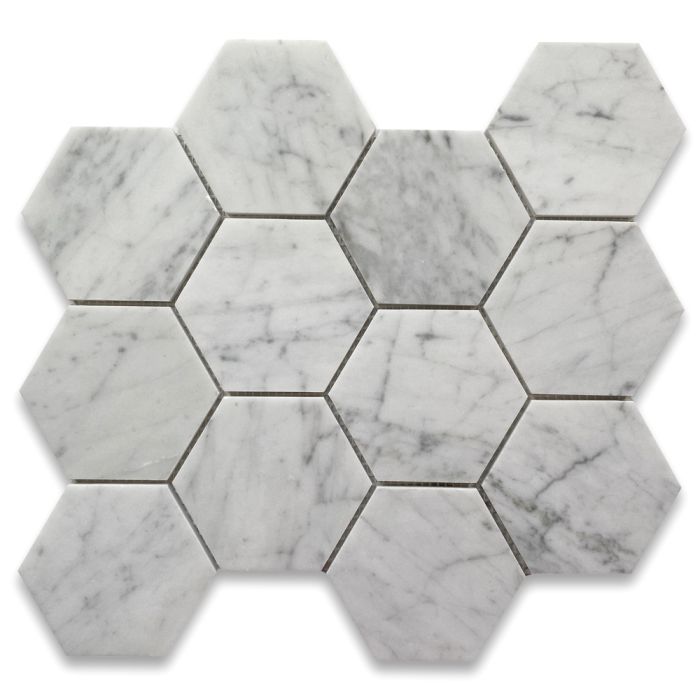 Italian Carrara White Marble 4 inch Hexagon Mosaic Tile Polished ...