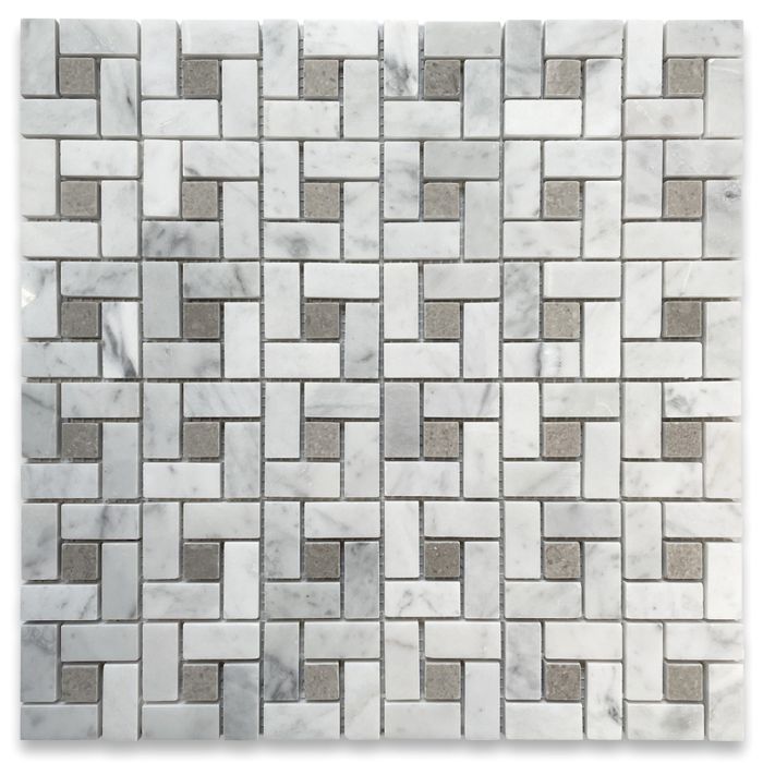 Carrara White Marble Pinwheel Windmill Spiral Target Mosaic Tile w ...