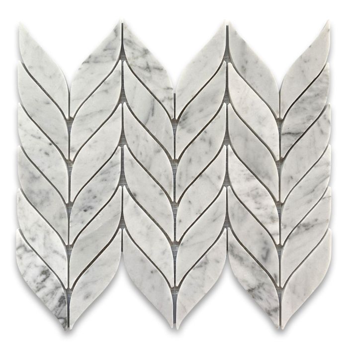 Carrara White Marble Feather Leaf Grand Mosaic Tile Honed - Stone ...
