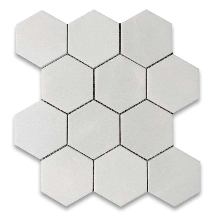 Thassos White Marble 4 inch Hexagon Mosaic Tile Polished - Stone Center ...