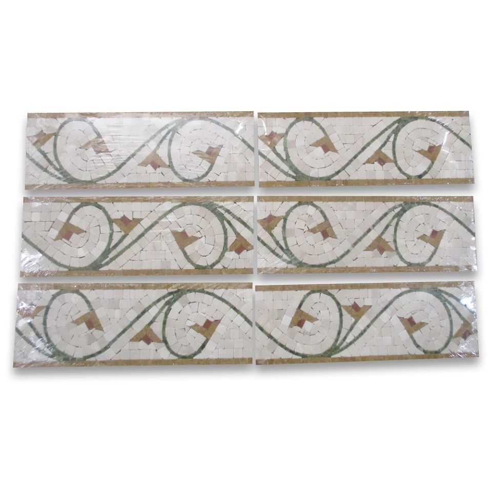 Palm Emperador 4x13.8 Marble Mosaic Border Listello Tile Tumbled ...