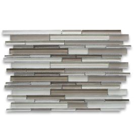Beige Blends Glass Random Strip Modern Brick Mosaic Tile