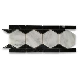 Carrara White 3 inch Hexagon Mosaic Border Listello Tile Polished ...