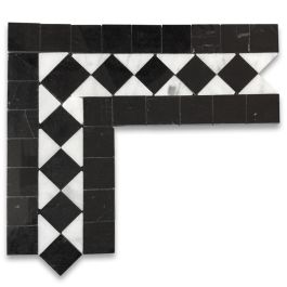 Carrara White Classic Diamond Mosaic Border Corner Tile Polished