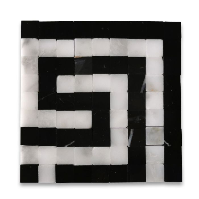 Greek Key Carrara White Nero Marquina Black 3.5x3.5 Marble Mosaic ...