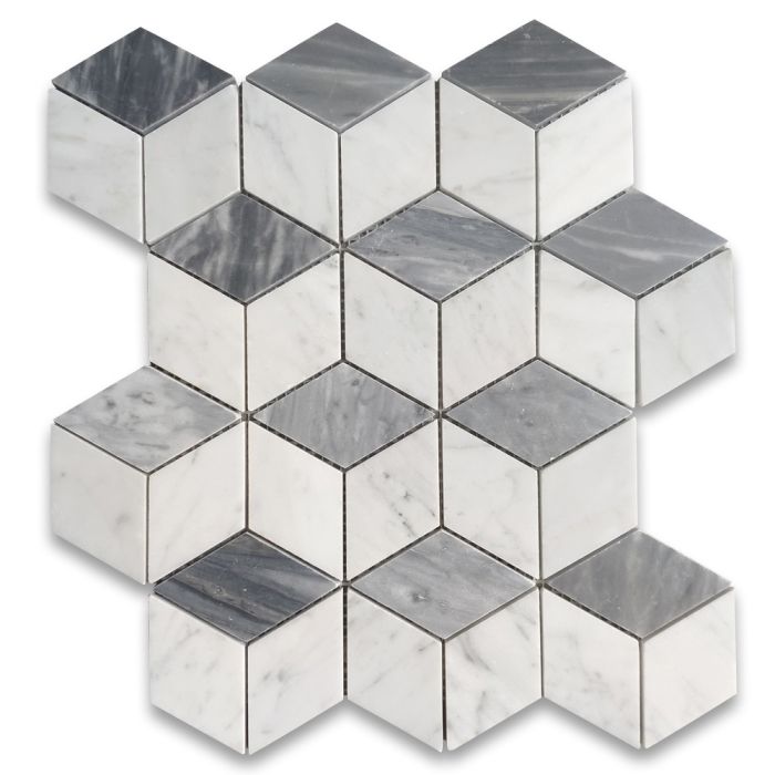 Carrara White Marble 2x3 Illusion 3D Cube Rhombus Diamond Hexagon ...