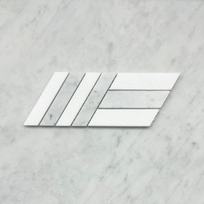 (Sample) Carrara White Marble Parallelogram Diamond Mosaic Tile w ...