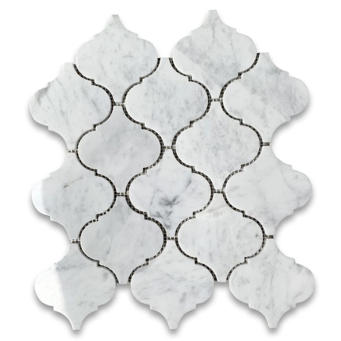 Carrara White Marble Grand Arabesque Baroque Lantern Mosaic Tile Polished