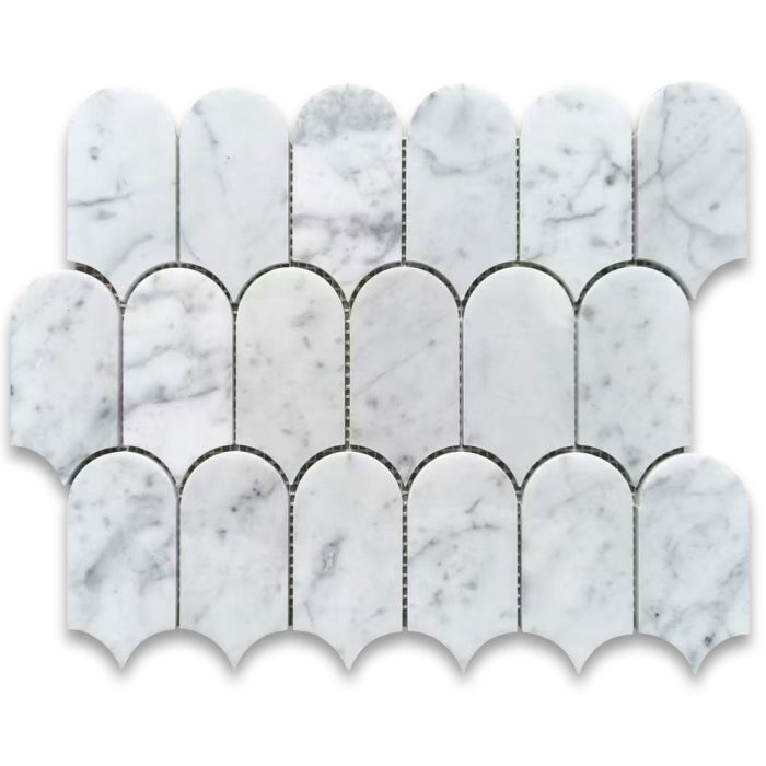 Carrara White Marble 2x4 Arched Domed Mermaid Fish Scale Pattern Mosaic ...