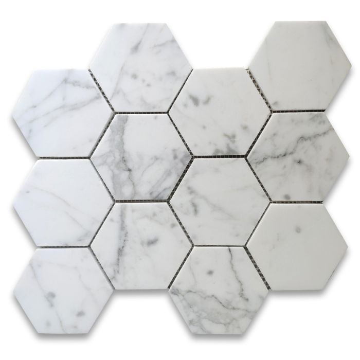 Statuary White Marble 4 inch Hexagon Mosaic Tile Polished - Stone ...
