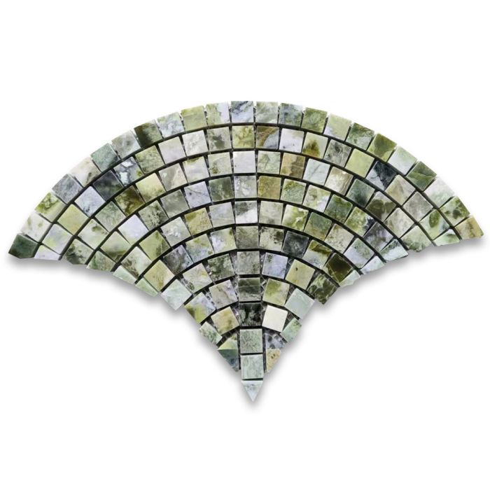 Sagano Vibrant Green Marble Fish Scale Scallop Fan Pattern Mini Mosaic ...