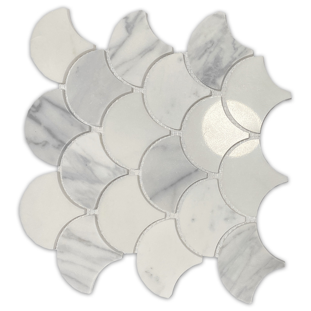 Statuary White Marble Grand Fish Scale Fan Shape Mosaic Tile Polished ...