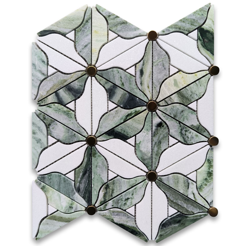 Thassos White Sagano Vibrant Green Marble Lily Bouquet Flower Leaf ...